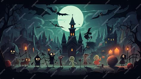 Fête De Monstre Animée Avec Loup Garou Vampire Et Zombie à Halloween