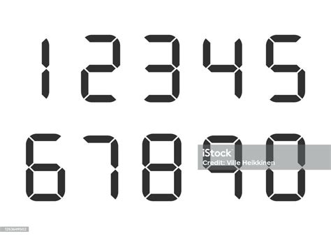 주도 디지털 알파벳 검은 전자 번호와 알파벳 디지털 디스플레이 문자 와 기호 흰색 배경에 벡터 플랫 스타일 만화 그림 0명에