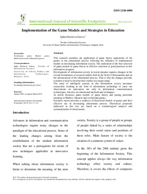 Pdf Implementation Of The Game Models And Strategies In Education