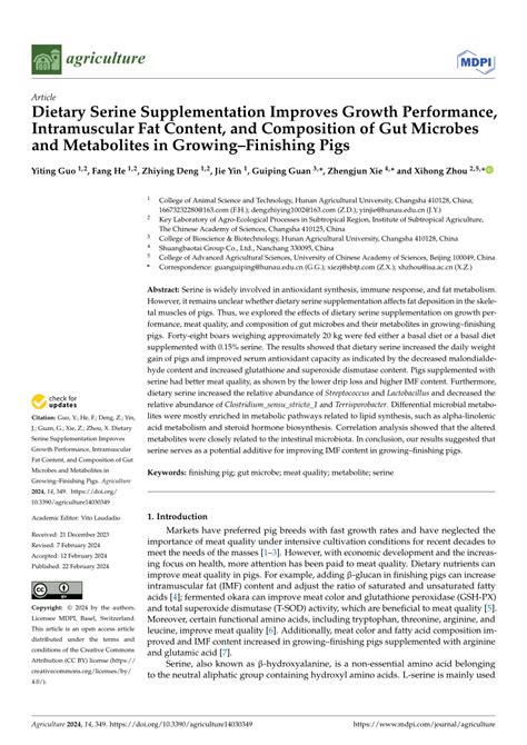 Pdf Dietary Serine Supplementation Improves Growth Performance