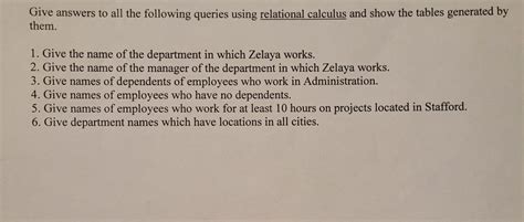 Solved Give Answers To All The Following Queries Using