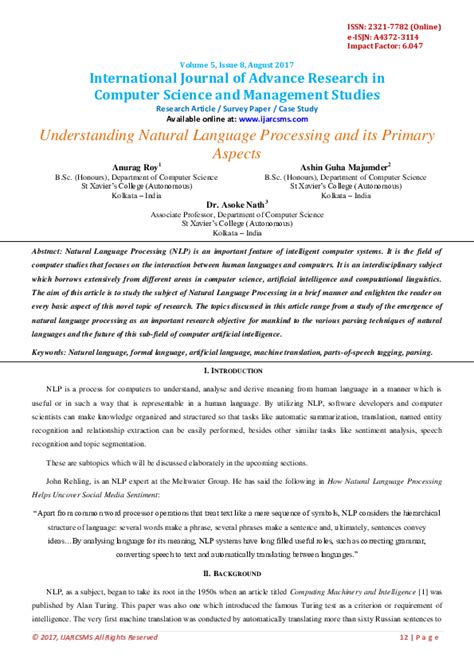Pdf Understanding Natural Language Processing And Its Primary Aspects