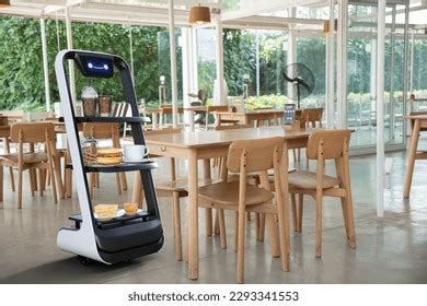 Autonomous Waiter Robot Working Restaurant Artificial Stock Photo