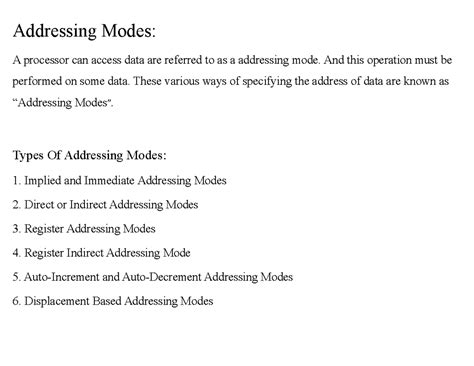 Addressing Mode Nothing Addressing Modes A Processor Can Access