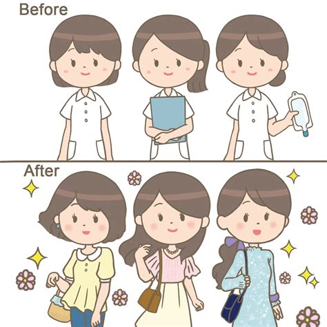 勤務中と勤務後の看護師のイラスト🎨【フリー素材】｜看護roo [カンゴルー]
