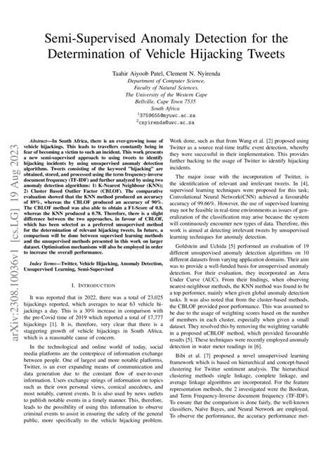 Semi Supervised Anomaly Detection For The Determination Of Vehicle