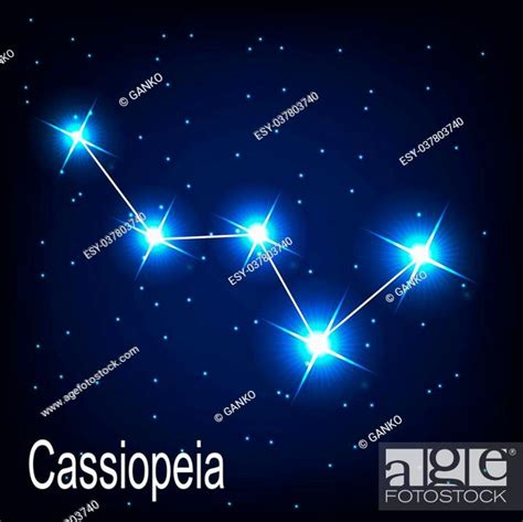 The Constellation Cassiopeia Star In The Night Sky Vector