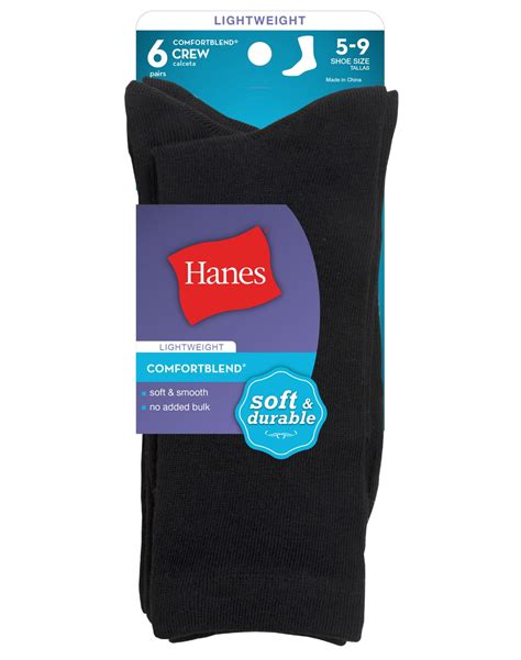 Hanes Comfortblend Women`s Crew Socks 6 Pack 5 9 Black Walmart Canada