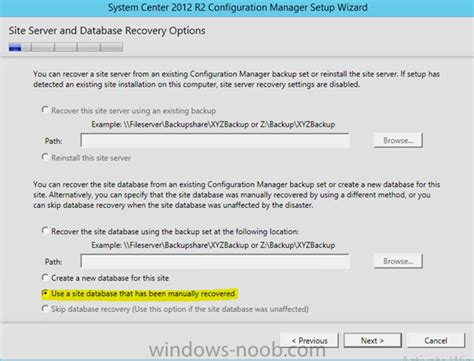 how to recover a configmgr 2012 r2 sp1 site using a restored db