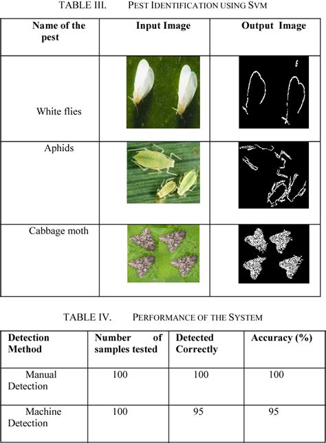 Table Iv From Detection And Classification Of Pests From Crop Images Using Support Vector