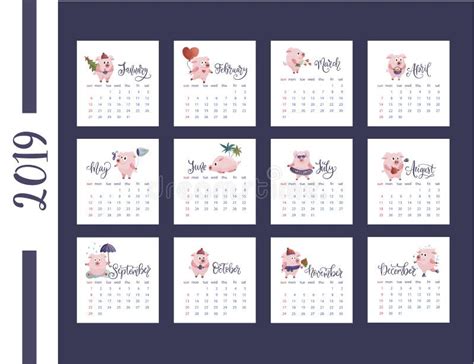 Calendario Dibujado Mano Del Vector Para 2019 Calendario Creativo 2019