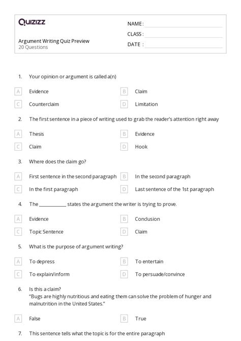 50 Argument Writing Worksheets For 7th Grade On Quizizz Free And Printable