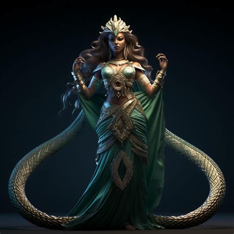3d Character Female Naga Serpentine Emerald Green Holding A Trident