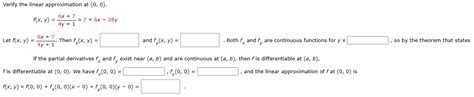 Solved Verify The Linear Approximation At 0 0