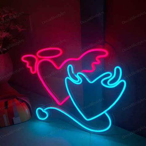Angel And Devil Heart Neon Sign