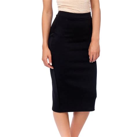 Classic Black Stretch Pencil Bodycon Midi Office Work Skirt Pretty