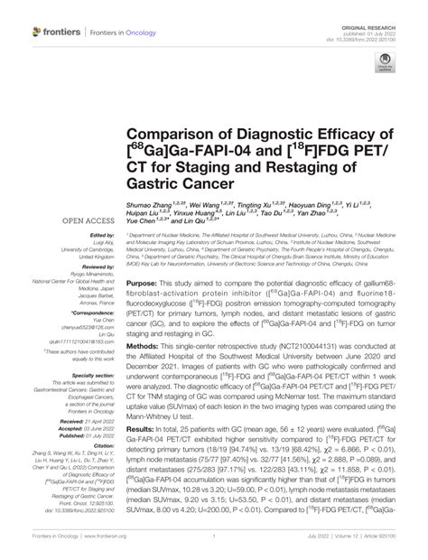 PDF Comparison Of Diagnostic Efficacy Of 68Ga Ga FAPI 04 And 18F