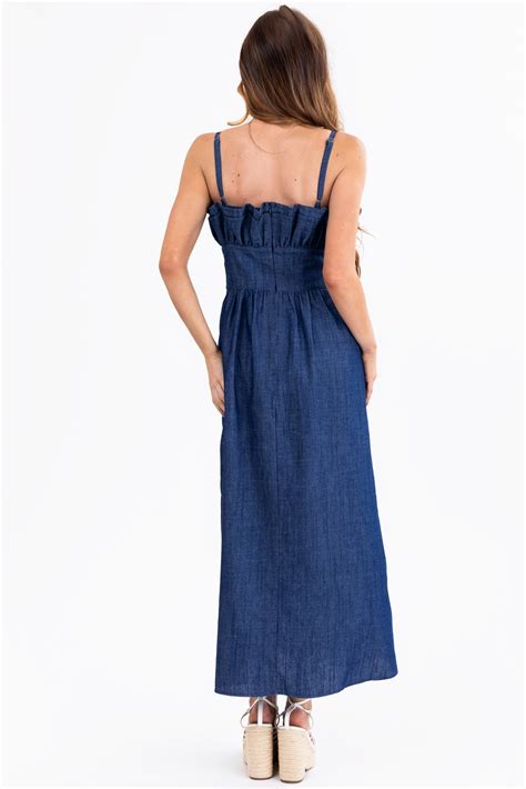 Dark Wash Denim Sleeveless Maxi Dress Lime Lush Boutique
