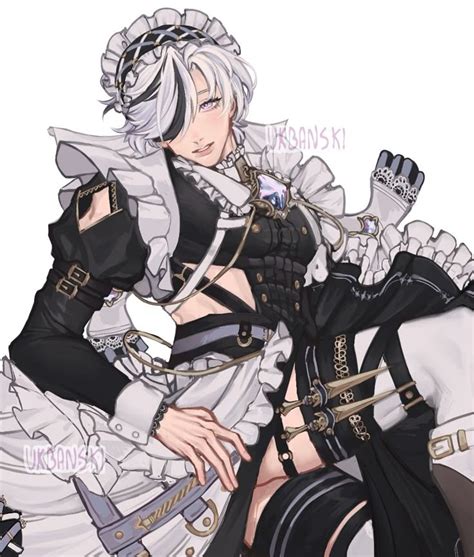 An Anime Character With White Hair And Black Clothes Holding Her Hands On Her Hips