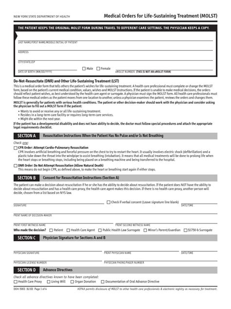 Nys Molst Form Pdf Intravenous Therapy Cardiopulmonary Resuscitation