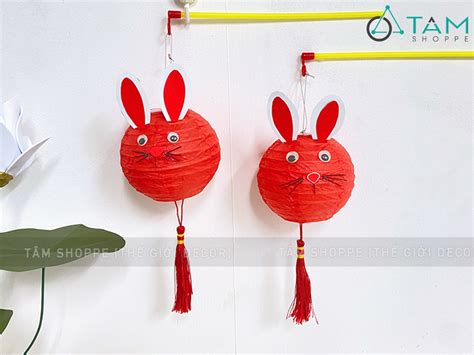 Lồng đèn Giấy Con Thỏ Tròn đỏ Đk10cm Lden Giay 06