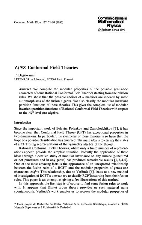 Pdf Bf Z N Bf Z Conformal Field Theories
