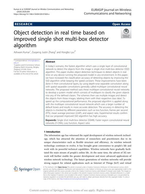 Pdf Object Detection In Real Time Based On Improved Single Shot Multi