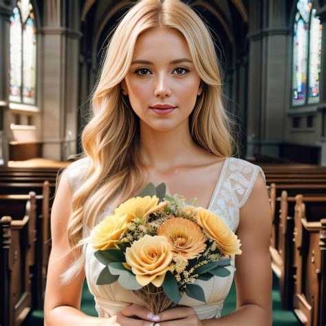 Bela Garota Loira Em Vestido De Noiva Branco Com Flores Foto Premium