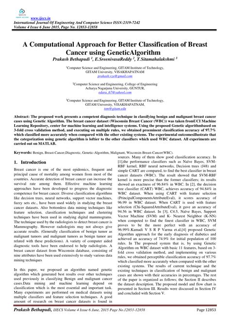 Pdf A Computational Approach For Better Classification Of Breast Cancer Using Geneticalgorithm
