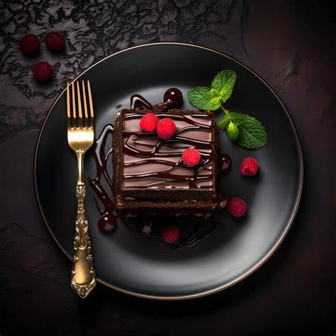 Premium Ai Image Chocolate Cake With Raspberry Garnish