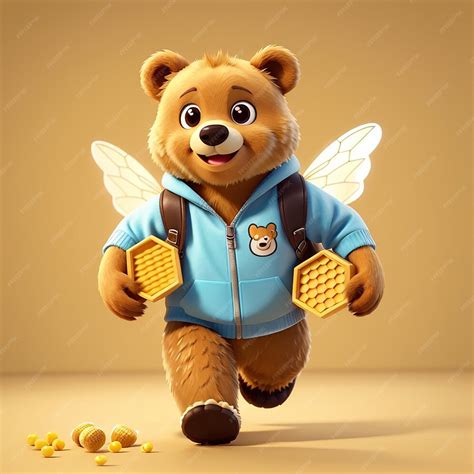 Premium Photo Cute Bear Running With Honeycomb Cartoon Vector Icon
