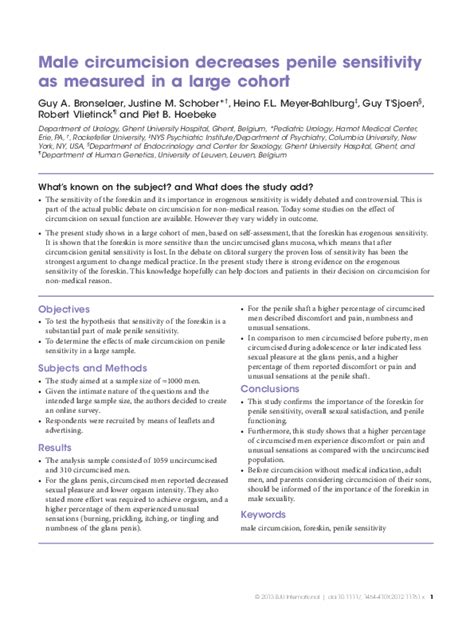 Pdf Male Circumcision Decreases Penile Sensitivity As Measured In A Large Cohort