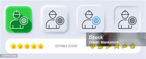 작업자 라인 아이콘입니다 남성 프로필 기호입니다 뉴모픽 버튼 벡터 0명에 대한 스톡 벡터 아트 및 기타 이미지 0명 3차원 형태 건설 산업 Istock