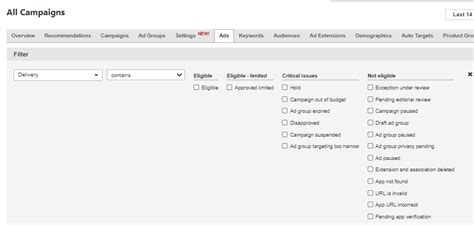 Bing Ads Api Filter On Ad Delivery Status Stack Overflow