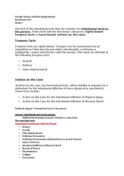 Assault Battery Trespass Week 7 Lecture Assault Battery And False