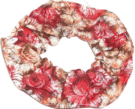 Brown Pink Floral Flowers Fabric Hair Scrunchie Scrunchies By Sherry