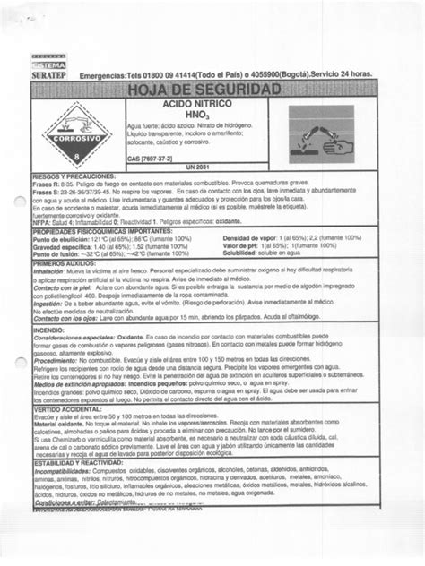 Hoja De Seguridad Acido Nitrico Pdf