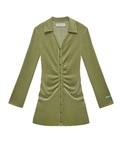 인스턴트펑크 오픈카라 셔링 벨벳 원피스 올리브그린 위시버킷