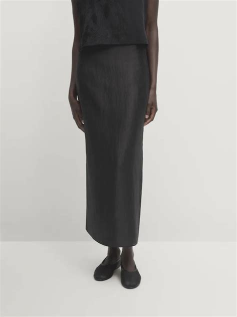 Satin Linen Blend Skirt · Black · Smart Skirts Massimo Dutti