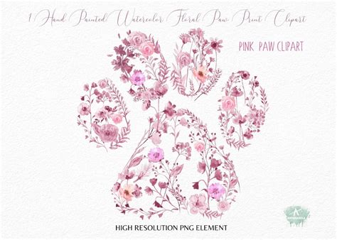 Paw Print Clipart Pink Floral Paw Print Vector Png Watercolor Puppy