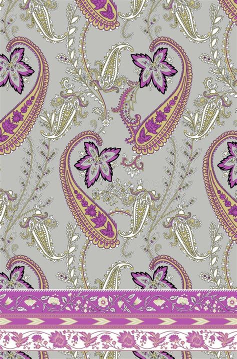 Floral Seamless Pattern With Digital Border Stock Illustration For