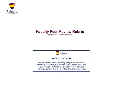 Faculty Peer Reviewrubric Ppt
