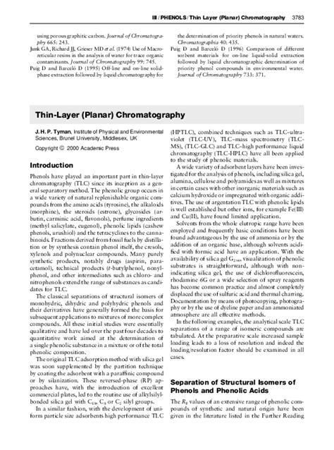 Pdf Phenols Thin Layer Planar Chromatography