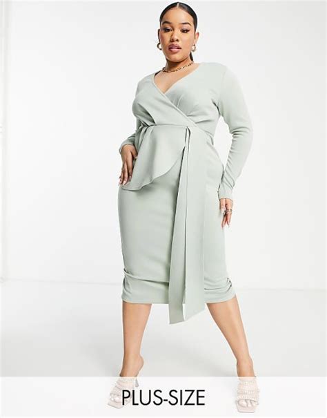 Asos Design Curve Robe Portefeuille Mi Longue Et Moulante Vert