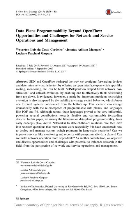 Data Plane Programmability Beyond OpenFlow Opportunities And Challenges For Network And Service