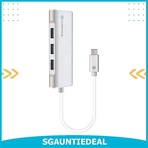 Instock Cadyce USB C To 3 Port USB 3 0 Hub With Gigabit Ethernet Adapter Computers Tech
