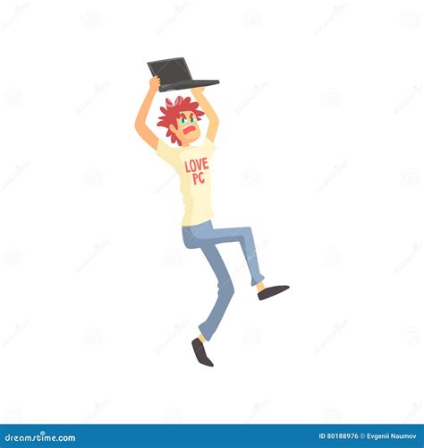 Programmer Angry Holding Lap Top Above Head Funny Character Stock