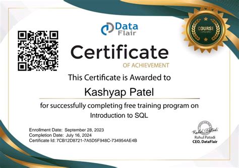 Kashyap Patel On Linkedin I Completed An Online Course In Sql In Which