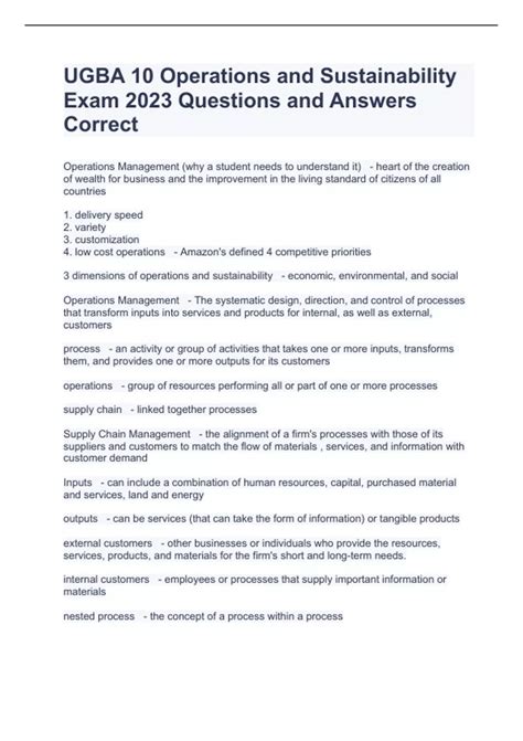 UGBA Operations And Sustainability Exam Questions And Answers Correct UGBA Stuvia US