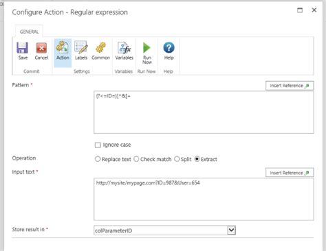 get a parameter within a url using a regular expression in nintex